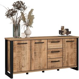 Sideboard Home Affaire "Elda", mango, schwarz, B:180cm H:86cm T:45cm, Holzwerkstoff, MDF, Metall, Sideboards, Sideboard mit 3 Türen & 3 Vollauszug Schubladen – (B/T/H) 180/45/86 cm