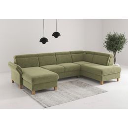Wohnlandschaft Home Affaire, B:321cm H:84cm T:193cmhellgrün, 100% Polyester, Sofas, "Glendale, U-Form", inkl. Kopfteilverstellung, wahlweise mit