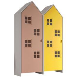 Kleiderschrank Vipack "Set Casami Bruges in trendigem Design, 2 Kleiderschränke", korpus weiß, front pink u. gelb, B:115,2cm H:171,3cm T:37cm, Holzwerkstoff, Schränke, variable Anordnung, Kleiderschränke mit Böden und Kleiderstange