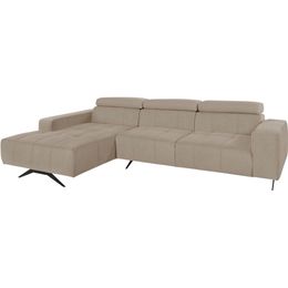 Ecksofa DOMO collection "Trento L-Form, mit Kufenfu&szlig; oder Einzelfu&szlig;", grau (taupe), B:287cm H:79cm T:175cm, 92% Polyester, 8% Nylon, Sofas, Ecksofa, whlw. verstellbare Kopfteile, passend f&uuml;r g&auml;ngige Saugroboter