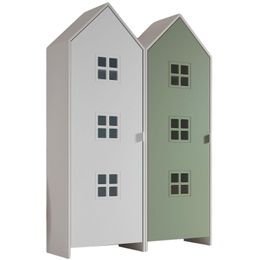 Kleiderschrank Vipack "Set Casami Bruges in trendigem Design, 2 Kleiderschränke", korpus weiß, front weiß u. grün, B:115,2cm H:171,3cm T:37cm, Holzwerkstoff, Schränke, variable Anordnung, Kleiderschränke mit Böden und Kleiderstange