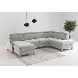 Wohnlandschaft Home Affaire, B:321cm H:84cm T:193cmhellgrau, 100% Polyester, Sofas, "Glendale, U-Form", inkl. Kopfteilverstellung, wahlweise mit
