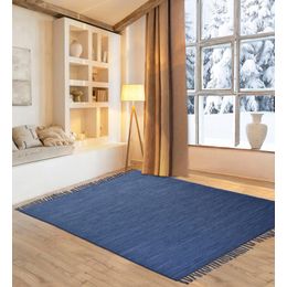 Teppich my home "Gastines", blau, B:90cm H:5mm L:160cm, Baumwolle, Teppiche, Teppich, Wendeteppich, reine Baumwolle, handgewebt, uni, waschbar, modern