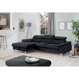 Ecksofa COTTA "Komaris L-Form, B: 244 cm", grau (lava), B:244cm H:72cm T:166cm, Microfaser PRIMABELLE (100% Polyester);Kunstleder SOFTLUX(100%Polyurethan);Feinstruktur (100% Polyester);Kunstleder SOFTLUX/Struktur (100%Polyurethan, 90%Polyester, 10% Polyacryl), Sofas, Ecksofa, mit Kopfteilverstellung, optional Bettfunktion, Bettkasten & Licht, Topseller