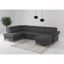 Wohnlandschaft Home Affaire, B:321cm H:84cm T:193cmdunkelgrau, 95% Polyester, 5% Polyamid, Sofas, "Glendale, U-Form", inkl. Kopfteilverstellung,