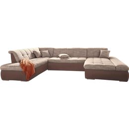 Wohnlandschaft DOMO collection "Moric Luxus incl. Zierkissen", braun (espresso, beige, braun, braun), B:353cm H:80cm T:95cm, Kunstleder SOFTLUX / Struktur (90% Polyester, 10% Polyacryl), Sofas, Wohnlandschaft, U-Form, bis 140kg pro Sitzplatz belastbar, XXL B/T/H: 353/216/80 cm