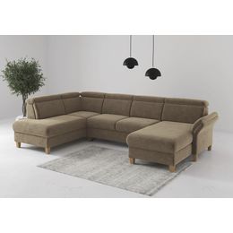 Wohnlandschaft Home Affaire, B:321cm H:84cm T:193cmhellbraun, 100% Polyester, Sofas, "Glendale, U-Form", inkl. Kopfteilverstellung, wahlweise mit