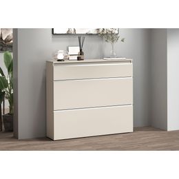Schuhschrank Inosign "Magic Schuhschrank, Schuhkommode, Schuhregal, softgriff", kaschmir, B:120cm H:108cm T:26,5cm, FSC-zertifizierter Holzwerkstoff, Schränke, 3 Klappen,Doppelschuhtrommeln,hochglanz lackiert oder matt,Breite 120