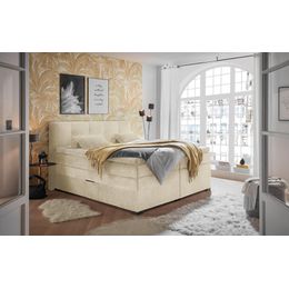 Boxspringbett ED EXCITING DESIGN "Fanes mit Komforteinstiegshöhe von 73cm", beige, B:190cm L:212cm, 100% Polyester, Komplettbetten, erhältlich in 180x200cm, inkl. Bettkasten und 7cm Visco-Topper, Topseller