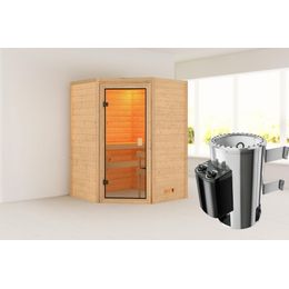 Sauna Karibu ""Anni" mit bronzierter Tür, naturbelassen", beige (naturbelassen), Saunaofen, integrierte Steuerung, 230 kW, Saunen, aus hochwertiger nordischer Fichte