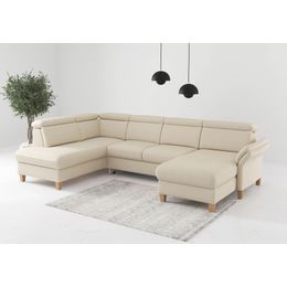 Wohnlandschaft Home Affaire, B:321cm H:84cm T:193cmsand, 100% Polyester, Sofas, "Glendale, U-Form", inkl. Kopfteilverstellung, wahlweise mit