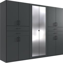 Kleiderschrank wimex "Taiga Kleiderschrank mit Spiegel OTTOs Choice Topseller", grau (graphit), B:270cm H:210cm T:58cm, Spanplatte, Schränke, mit Schubladen auf bequemer Höhe, Garderobe Schlafzimmerschrank