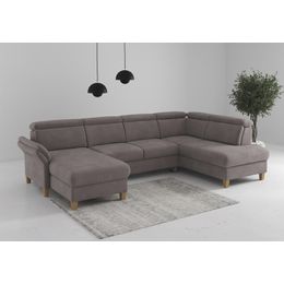 Wohnlandschaft Home Affaire, B:321cm H:84cm T:193cmtaupe, 90% Polyester, 10% Polyamid, Sofas, "Glendale, U-Form", inkl. Kopfteilverstellung,