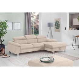 Ecksofa COTTA "Komaris L-Form, B: 244 cm", beige, B:244cm H:72cm T:166cm, Microfaser PRIMABELLE (100% Polyester);Kunstleder SOFTLUX(100%Polyurethan);Feinstruktur (100% Polyester);Kunstleder SOFTLUX/Struktur (100%Polyurethan, 90%Polyester, 10% Polyacryl), Sofas, Ecksofa, mit Kopfteilverstellung, optional Bettfunktion, Bettkasten & Licht, Topseller