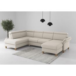 Wohnlandschaft Home Affaire, B:321cm H:84cm T:193cmcreme, 95% Polyester, 5% Polyamid, Sofas, "Glendale, U-Form", inkl. Kopfteilverstellung, wahlweise