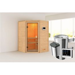 Sauna Karibu ""Anni" mit bronzierter Tür, naturbelassen", beige (naturbelassen), Saunaofen, externe Steuerung, 230 kW, Saunen, aus hochwertiger nordischer Fichte