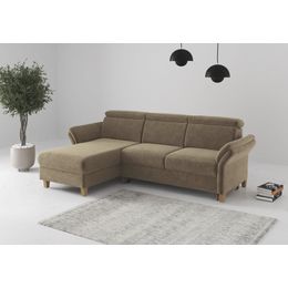 Ecksofa Home Affaire, B:253cm H:84cm T:166cmhellbraun, 100% Polyester, Sofas, "Glendale, L-Form", inkl. Kopfteilverstellung, wahlweise mit