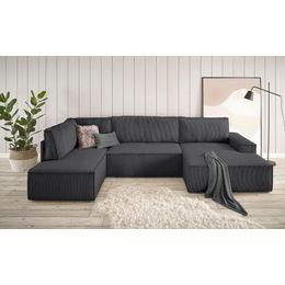Wohnlandschaft Home Affaire, B:329cm H:85cm T:195cmanthrazit, 100% Polyester, Sofas, "SHERWOOD 329 cm, U-Form, Schlafsofa", Schlaffunktion m.
