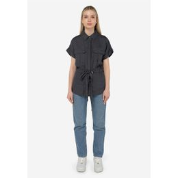 Klassische Bluse FRESHLIONS "Zoey", Damen, Gr. L, dunkelgrau, 100% Leinen, unifarben, normal, Blusen, mit Bindeband in der Taille