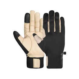 Skihandschuhe Reusch "Track-X TOUCH-TEC", Damen, Gr. 10.5, beige, schwarz, 60% Polyester, 40% Rindsleder, unifarben, Handschuhe, mit winddichter, atmungsaktiver Funktion