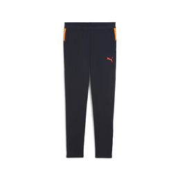 Sporthose Puma "IndividualCUP Fußballtrainingshosen Jugendliche", Kinder, Gr. 116, Normalgrößen, new navy glowing rot heat fire blau orange, Obermaterial: 100% Polyester; Taschenfutter: 100% Polyester; Unterer Bund: 11% Elasthan, 89% Polyester, bedruckt, slim fit, Hosen