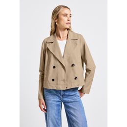 Kurzjacke Street One, Damen, Gr. 46, beige (reef sand), Web, Obermaterial: 69% Baumwolle, 31% Polyester; Futter: 100% Polyester, unifarben, normal normal, V-Ausschnitt, abgesteppt, Jacken, im soften Baumwoll-Mix