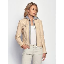 Lederjacke Maze "Mico", Damen, Gr. XL, grün (powder), Obermaterial: 100% Lammleder; Innenfutter: 100% Polyester; Kapuze: 55% Baumwolle, 45% Polyester, Jacken