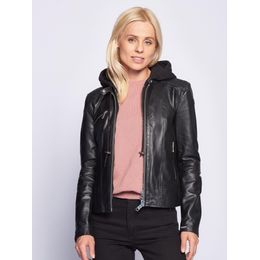 Lederjacke Maze "Mico", Damen, Gr. S, schwarz (schwarz, schwarz), Obermaterial: 100% Lammleder; Innenfutter: 100% Polyester; Kapuze: 55% Baumwolle, 45% Polyester, Jacken