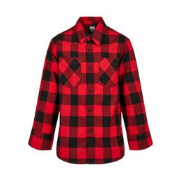 Langarm-Poloshirt Urban Classics "Urban Classics Herren Boys Checked Flanell Shirt", Mädchen, Gr. 122/128, schwarz, rot, 100% Baumwolle, kariert, normal, amerikanischer Ausschnitt, Shirts