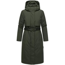 Wintermantel Navahoo "Waldbummler 14", Damen, Gr. M (38), olivgrün, Obermaterial: 100% Polyester, Innenfutter: 100% Polyester, Wattierung: 100% Polyester, Ärmelfutter: 100% Polyester, tailliert knielang, hoch geschlossener Ausschnitt, Ärmel ohne Ärmelschlitz Rippstrickbündchen, Mäntel, Wasserdichter Winterparka mit Kapuze und Taillengürtel