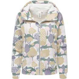 Sweatjacke Ragwear "Fllawia Print", Damen, Gr. L (40), elfenbeinfarben, 70% Baumwolle, 30% Polyester, gerade hüftbedeckend, hoch geschlossener Ausschnitt, eng Rippstrickbündchen, Sweatjacken, modische Damen Zip-Jacke mit Allover-Print