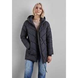 Steppjacke Street One, Damen, Gr. 34, blau (gravity blau), Stoff, 100% Polyester, unifarben, gerade hüftbedeckend, ohne Ausschnitt, Bündchen, Jacken, mit Kapuze mit Tunnelzugband