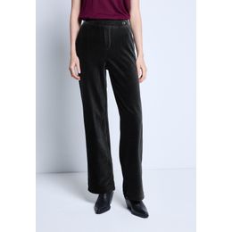 Cordhose STREET ONE STUDIO, Damen, Gr. 34, Länge 30, schwarz, Web, 65% Baumwolle, 33% Polyester, 2% Elasthan, unifarben, comfort fit lang, Hosen, High Waist
