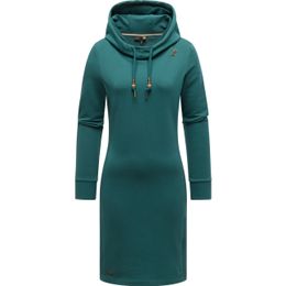 Sweatkleid Ragwear "Sabreen", Damen, Gr. L (40), Normalgrößen, ocean, Obermaterial: 75% Baumwolle, 22% Polyester, 3% Elasthan, bequem ca. Mitte Oberschenkel, Rundhals, Ärmel ohne Ärmelschlitz Rippbündchen, Kleider, Langärmliges Baumwoll Kleid mit Kapuze