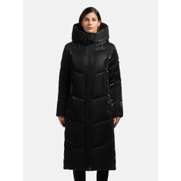 Wintermantel Khujo "Pulset Shiny", Damen, Gr. L (40), schwarz, Obermaterial: 100% Polyester, Innenfutter: 100% Polyester, Wattierung: 100% Polyester, Ärmelfutter: 100% Polyester, gerade knieumspielend, hoch geschlossener Ausschnitt, Ärmel ohne Ärmelschlitz normaler Saum, Mäntel, Winter Steppmantel aus einem auffällig glänzendem Material