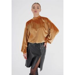 Klassische Bluse FRESHLIONS "Remy", Damen, Gr. M, hellbraun, 100% Polyester, unifarben, normal, Blusen, mit Knopfleiste im Nacken