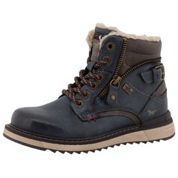 Winterboots Mustang Shoes "Donato", Kinder, Gr. 36, navy, Lederimitat, Textil, unifarben mit Farbeinsatz, Schuhe, Schnürboots, Outdoorboots mit TEX-Membrane