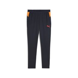 Sporthose Puma "IndividualCUP Fußball Trainingshose Herren", Herren, Gr. L, Normalgrößen, new navy glowing rot heat fire blau orange, Obermaterial: 100% Polyester; Taschenfutter: 100% Polyester; Unterer Bund: 89% Polyester, 11% Elasthan, bedruckt, slim fit, Hosen