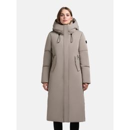 Wintermantel Khujo "Luggs", Damen, Gr. L (40), beige, Obermaterial: 55% Baumwolle, 45% Polyester, Innenfutter: 100% Nylon, Wattierung: 100% Polyester, tailliert kniebedeckend, hoch geschlossener Ausschnitt, Ärmel ohne Ärmelschlitz Rippbündchen, Mäntel, Winter Parka mit großer Kapuze