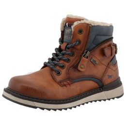 Winterboots Mustang Shoes "Donato", Kinder, Gr. 36, braun (cognac), Lederimitat, Textil, unifarben mit Farbeinsatz, Schuhe, Schnürboots, Outdoorboots mit TEX-Membrane