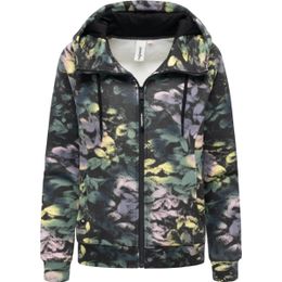 Sweatjacke Ragwear "Fllawia Print", Damen, Gr. L (40), bunt, 70% Baumwolle, 30% Polyester, gerade hüftbedeckend, hoch geschlossener Ausschnitt, eng Rippstrickbündchen, Sweatjacken, modische Damen Zip-Jacke mit Allover-Print