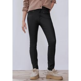 Lederimitathose STREET ONE STUDIO, Damen, Gr. 36, Länge 30, schwarz, Stoff, 76% Viskose, 21% Nylon, 3% Elasthan, unifarben mit Farbeinsatz, slim fit normal, Hosen, Middle Waist