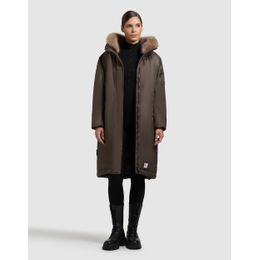 Wintermantel Khujo "OLIVA", Damen, Gr. L, potter braun, Twill, 100% Nylon, unifarben, eingesetzt Rippbündchen mit Windstopper, Mäntel