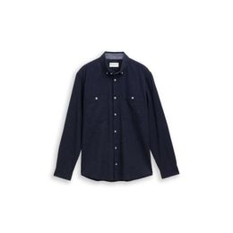 Tom Tailor Herren Regular Fit Hemd in Melange-Optik, blau, Meliert, Gr. M