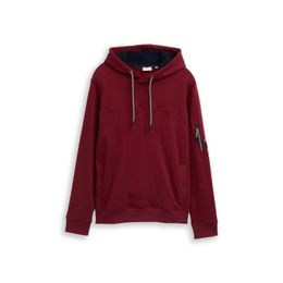 Tom Tailor Herren Hoodie Sweatshirt mit Taschen, rot, Uni, Gr. M