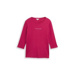 Tom Tailor Damen Plus Size - Slim Fit Langarmshirt mit Glitzer-Logo, rot, Uni, Gr. 46