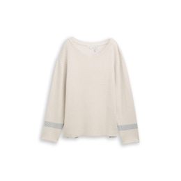 Tom Tailor Damen Loose Fit Jacquard Strickpullover, beige, Gemustert, Gr. L