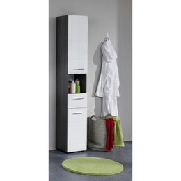 Welltime Hochschrank »Sovana« Badezimmerschrank in Hochglanzoptik - (B/T/H) 30/31/182 cm eichefarben rauchsilber/Weiß Hochglanz