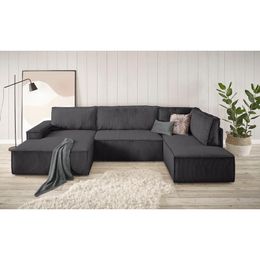 Home Affaire Wohnlandschaft »SHERWOOD 329 cm, U-Form, Schlafsofa, « Schlaffunktion m. Bettkasten (194x139 cm), Cord, Vintage, Samtvelours Anthrazit