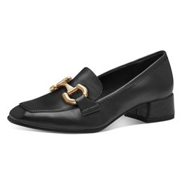 Tamaris Pumps, Blockabsatz, Businesschuh, Slipper mit goldfarbenem Schmuckelement schwarz 41 41 Eleganter Pumps in eckiger Karreeform
